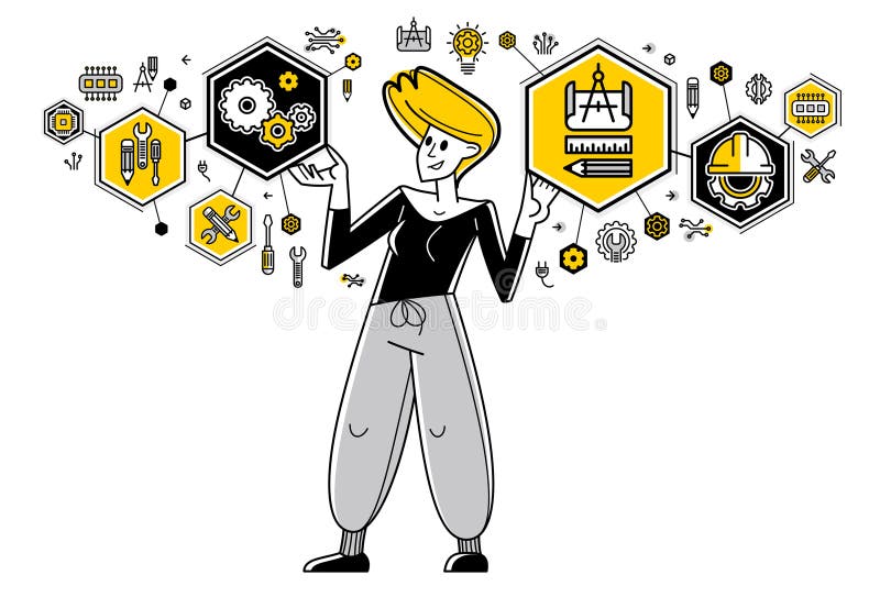 Mechanic Engineer Working on a Draft Plan Vector Illustration, Inventor ...