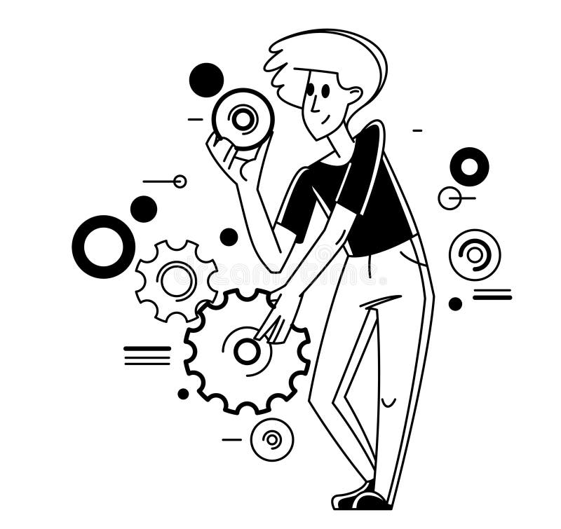 Mechanic Engineer Working on a Draft Plan Vector Illustration, Inventor ...