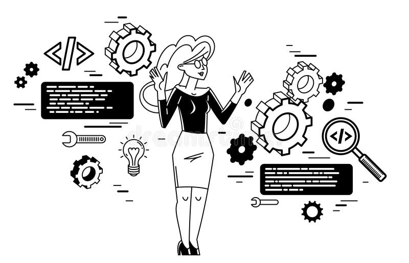 Mechanic Engineer Working on a Draft Plan Vector Illustration, Inventor ...