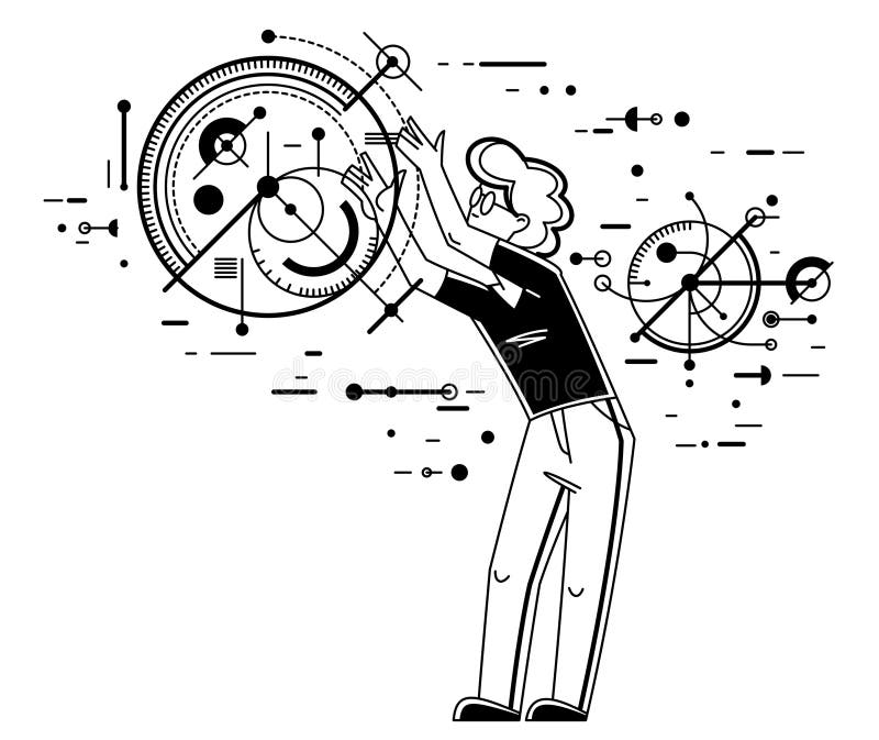 Mechanic Engineer Working on a Draft Plan Vector Illustration, Inventor ...