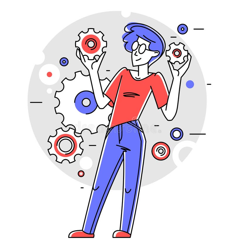 Mechanic Engineer Working on a Draft Plan Vector Illustration, Inventor ...