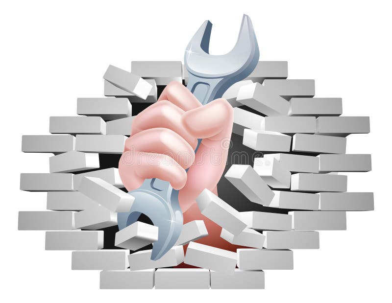 Mechanic Fist Hand with Wrench Tool Spanner Wall Stock Vector ...