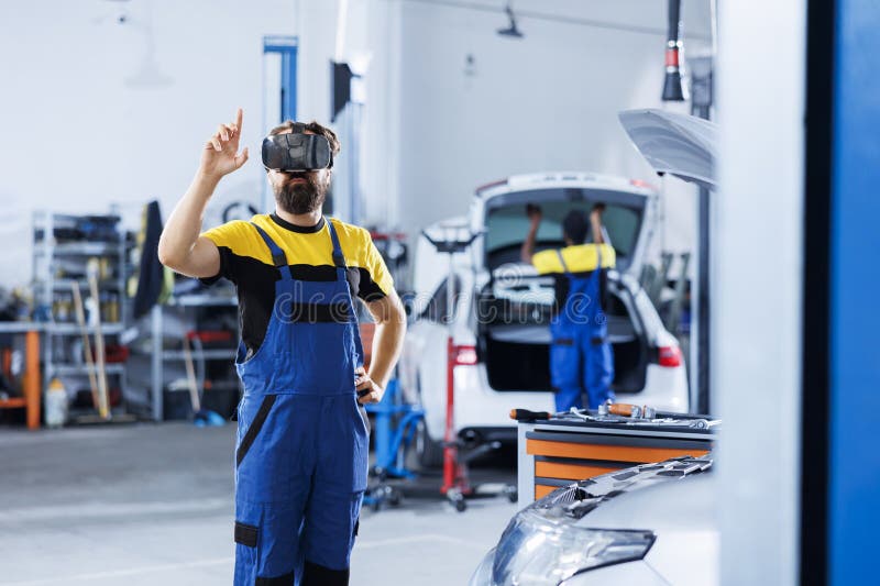 Mechanic Fixes Car Using Virtual Reality Stock Image - Image of ...