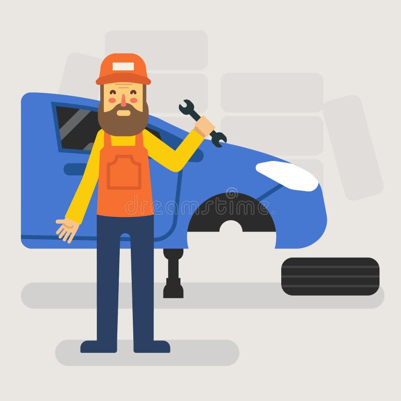 Mechanic Fixing Car in the Garage Stock Vector - Illustration of ...