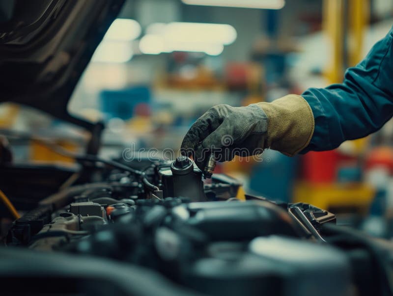 Mechanic in Garage Working on Engine Stock Photo - Image of diagnosis ...