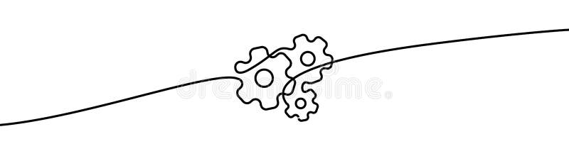 Mechanic Gears Shape Drawing by Continuos Line, Thin Line Design Stock ...