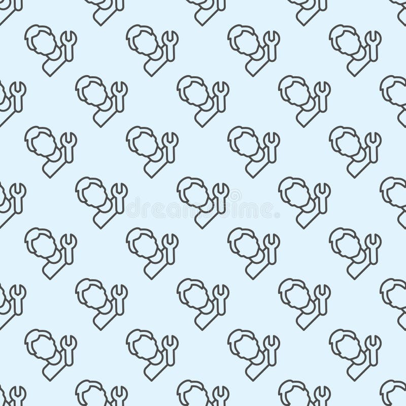 Mechanic Guy and Wrench Line Seamless Pattern, Repair Service Theme ...