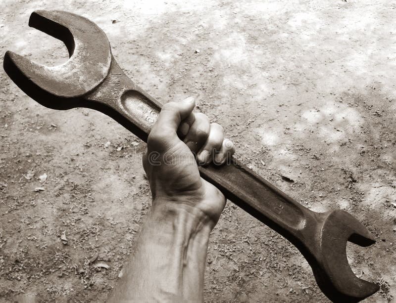 Mechanic Hand Hold Spanner Tool in Hand Stock Image - Image of hand ...
