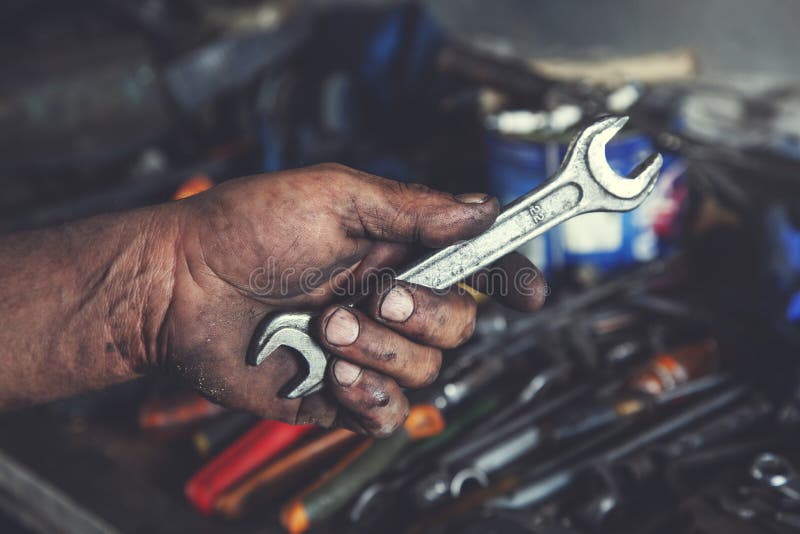 Mechanic Hand Spanner Tool in Hand Stock Photo - Image of technician ...