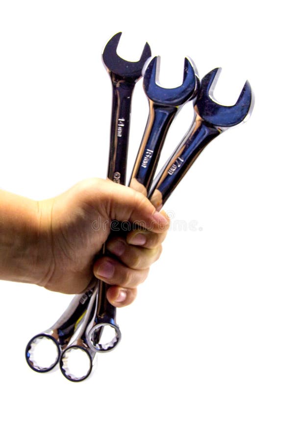 Mechanic Hand Hold Spanner Tool in Hand Isolated on White Stock Image ...