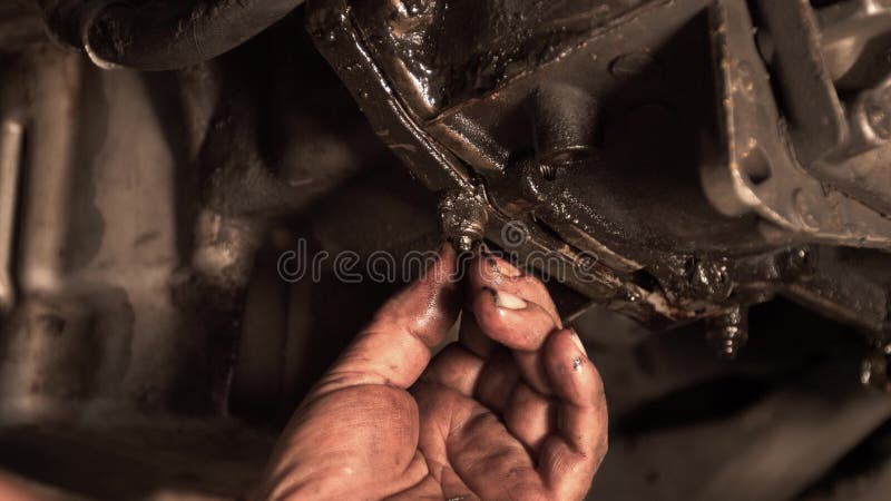 Mechanic Hands Methodically Tighten Head Bolts Using Torque Wrench ...