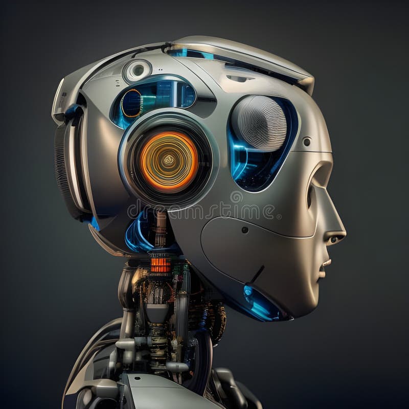 Mechanic Head of Human Robot with Artificial Intelligence Stock ...