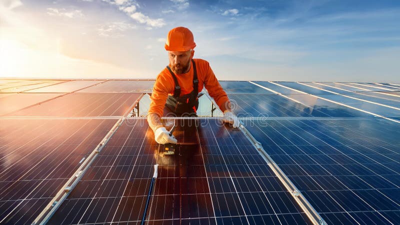 A Mechanic Installing Solar Panels Stock Image - Image of electrical ...