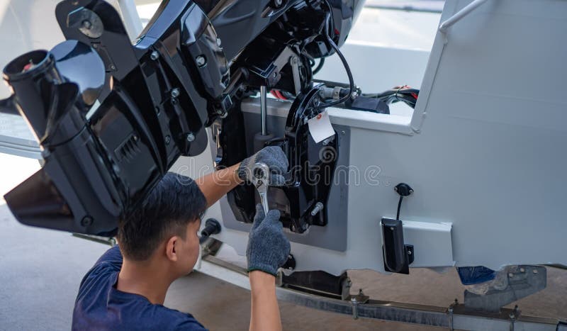 Two Boat Engine with Propeller Details Shot Stock Photo - Image of ...