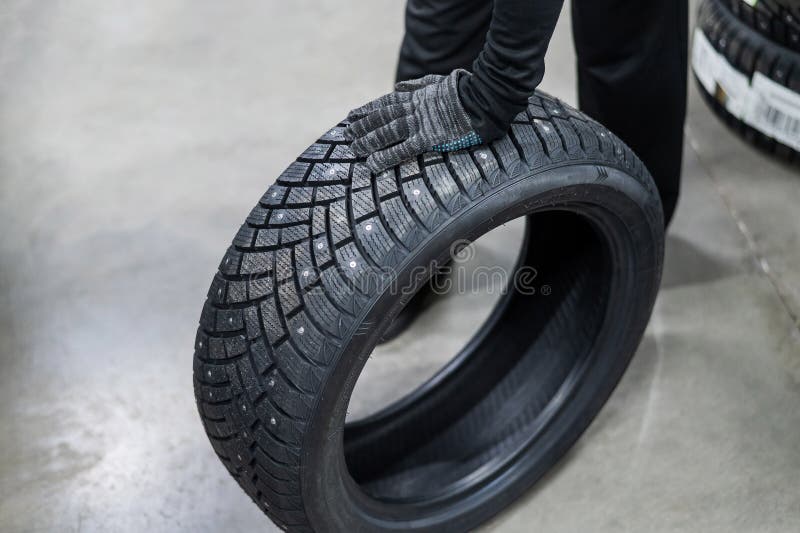 Mechanic Keeps New Studded Car Tires in Garage. Stock Image - Image of ...