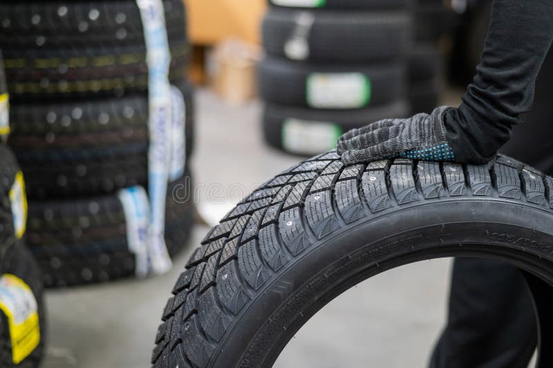 Mechanic Keeps New Studded Car Tires in Garage. Stock Image - Image of ...