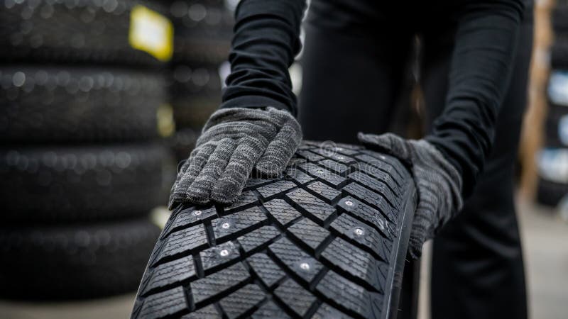 Mechanic Keeps New Studded Car Tires in Garage. Stock Image - Image of ...