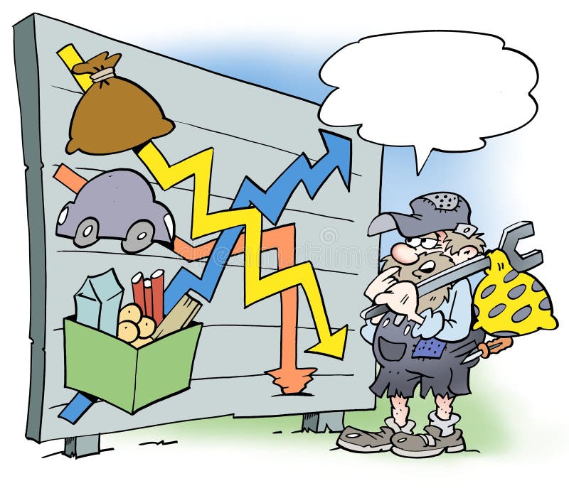 A Mechanic Looking At Wages And Purchasing Power Stock Illustration ...