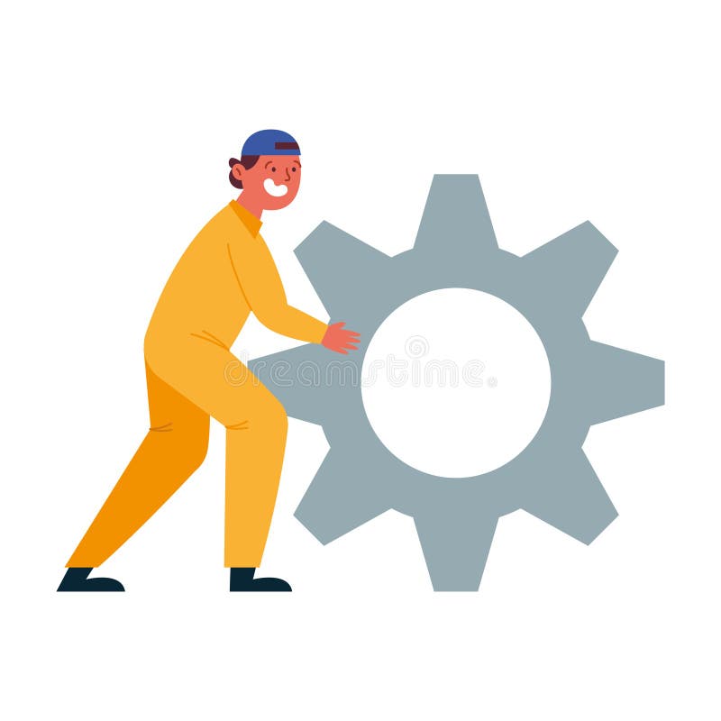 Mechanic man holding gear stock illustration. Illustration of isolated ...