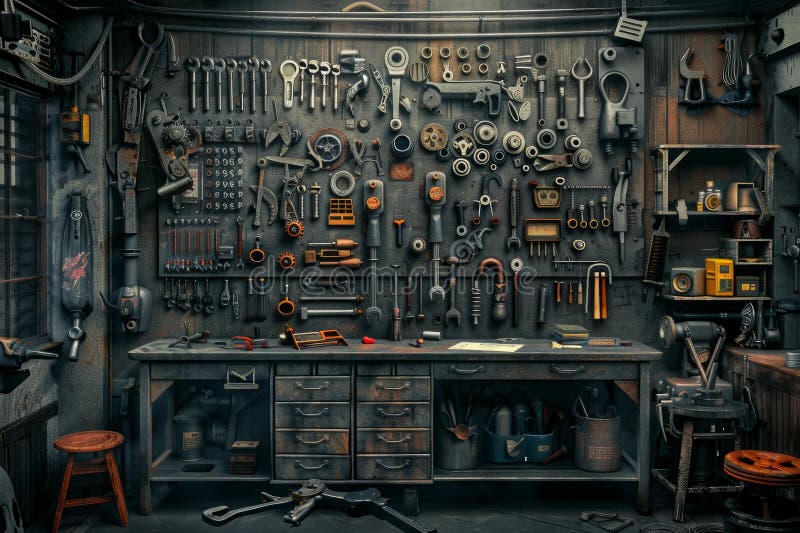 Mechanic Organizing Tools on Pegboard in Workshop Stock Image - Image ...