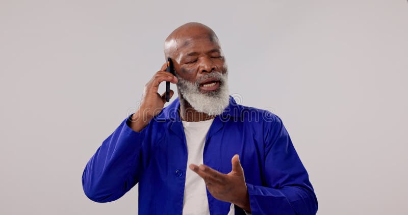 Mechanic, Phone Call and Angry Black Man in Studio for Customer ...