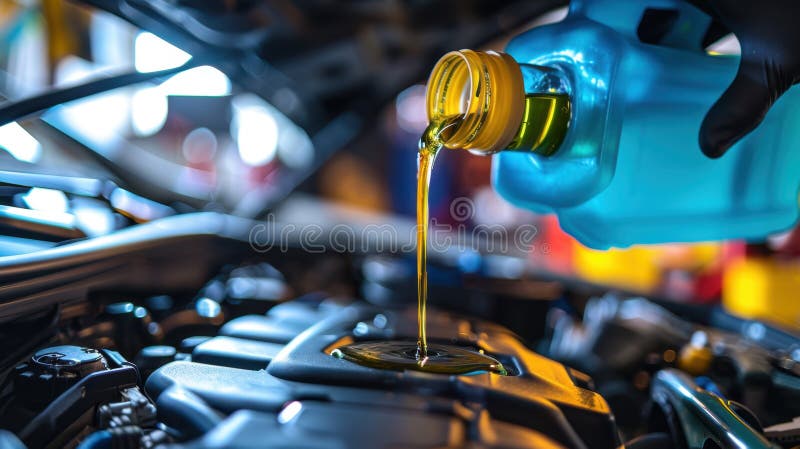 The Mechanic Pouring Engine Oil.AI Generated Image Stock Image - Image ...