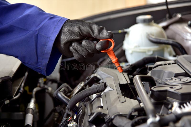 Checking the Oil Level in the Car Engine Stock Image - Image of dirty ...