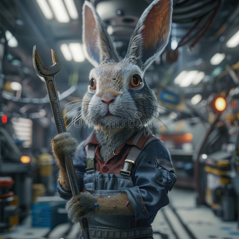 Mechanic Rabbit in a Garage with Wrench Stock Illustration ...