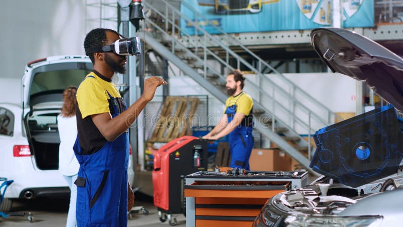 Mechanic Fixes Car Component with VR Stock Image - Image of equipment ...