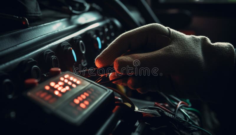 Mechanic Repairing Car Engine, Adjusting Speedometer, Working Indoors ...