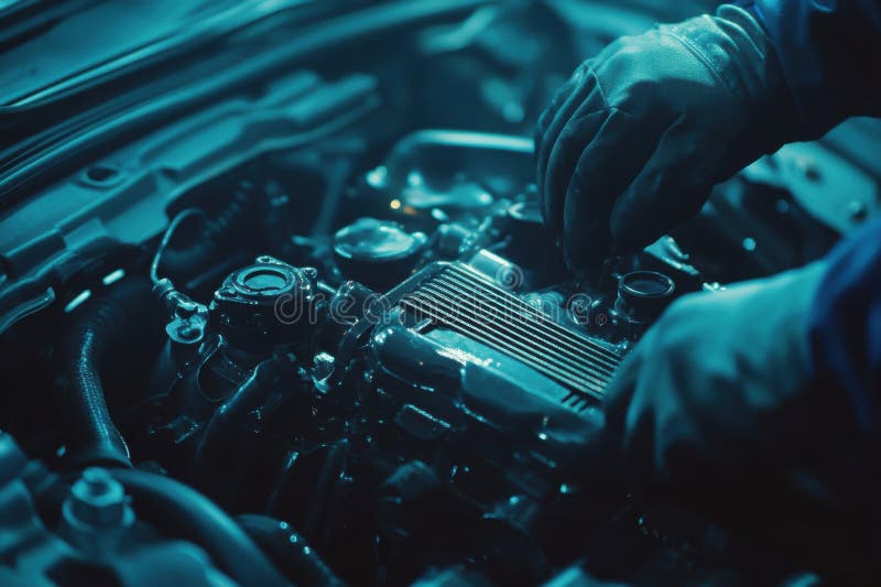 Mechanic Repairing Car Engine in Minimalistic Workshop Setting Stock ...
