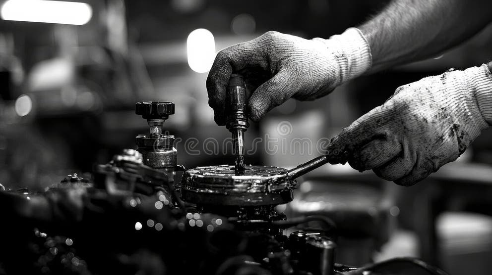 Mechanic Repairing an Engine with Precision Tools Stock Photo - Image ...