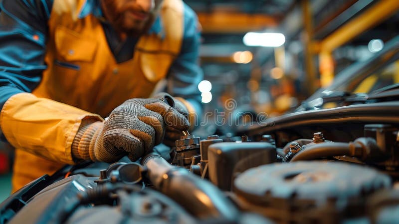 A Mechanic Repairs a Vehicle at a Service Station. the Foreman Repairs ...