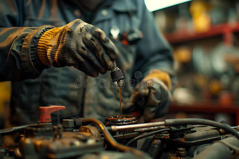 Mechanic S Gloved Hands Working on an Engine, Highlighting the ...