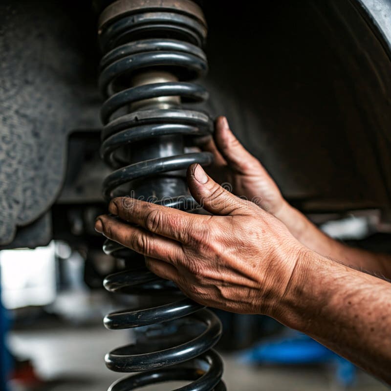 A Mechanic S Hands Work on a Car S Shock Absorber Stock Image - Image ...