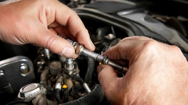 A Mechanic S Hands Working on an Engine Component, Focusing on ...