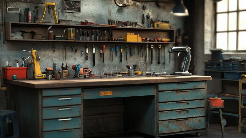 Mechanic S Workbench Displaying Tools and Equipment in Garage Stock ...