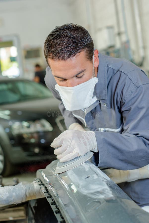 Mechanic Sanding Car Bodywork Stock Photo - Image of abrasive, glove ...