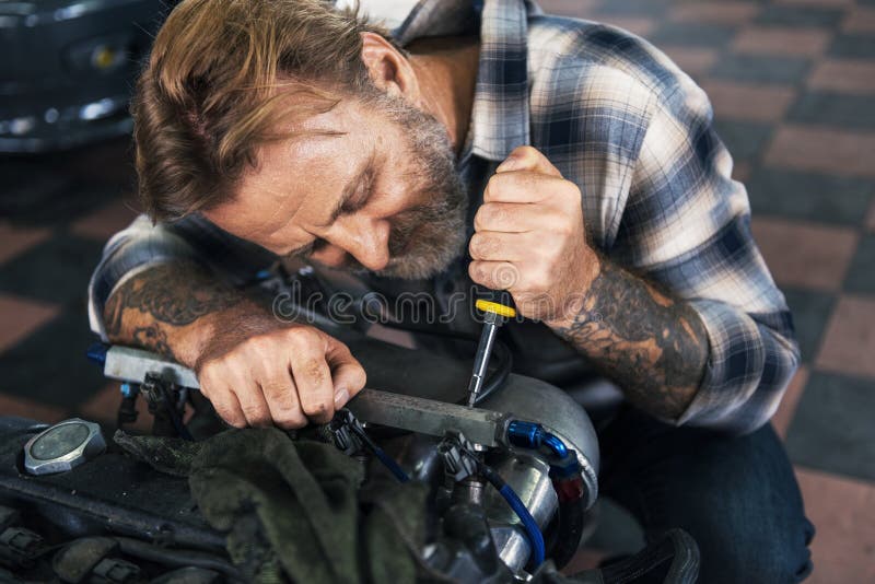 Mechanic Screwdriver Fixing Garage Concept Stock Photo - Image of ...