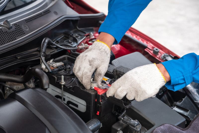 Mechanic is Screwing in Car Engine Room Stock Image - Image of ...