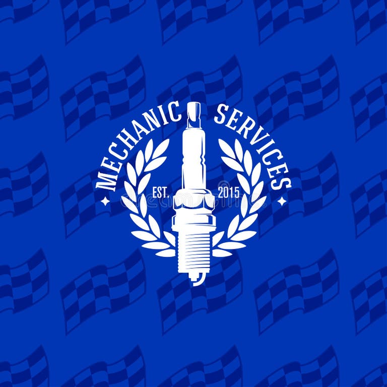 Mechanic Service Logo on Seamless Pattern Checkered Flag, Vector ...