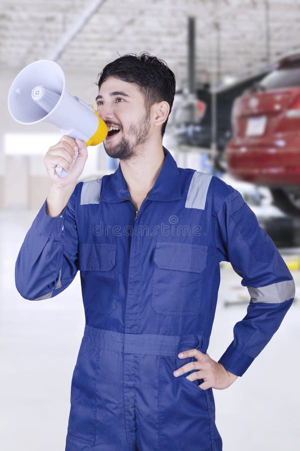 Mechanic Shouting in the Workshop Stock Image - Image of communication ...