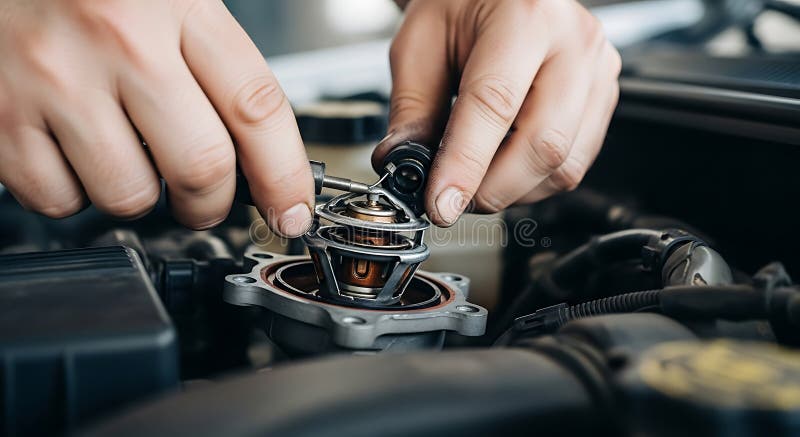 Installing Car Thermostat in Engine by Mechanic Hands Stock Photo ...