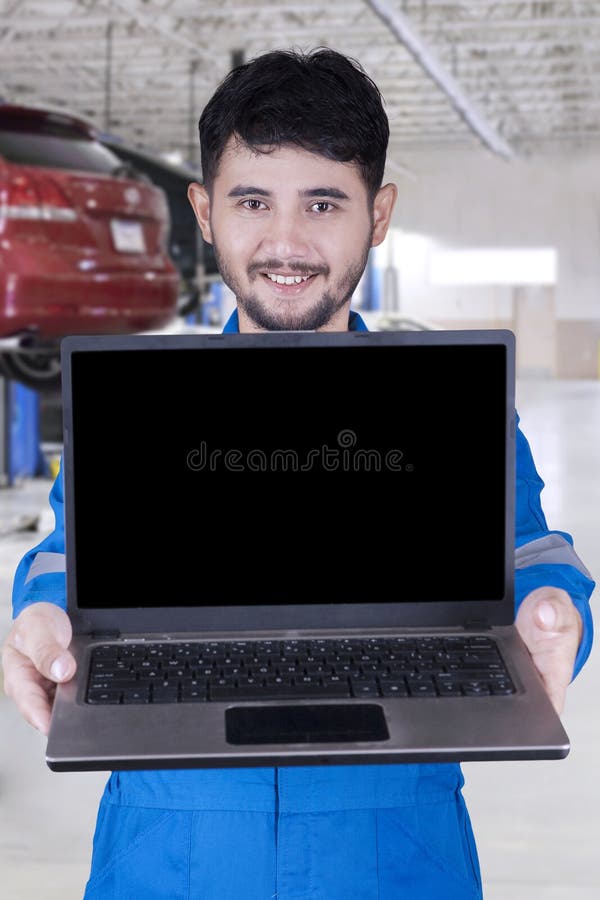 Mechanic Shows Empty Laptop Screen Stock Photos - Free & Royalty-Free ...