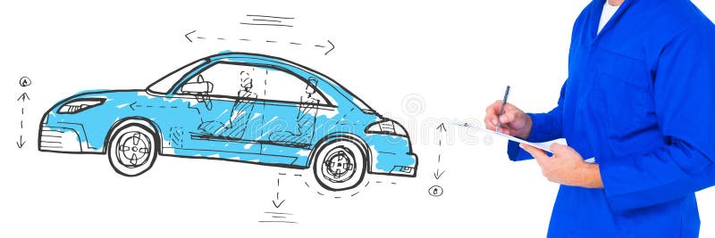 Mechanic with Sketch of Cars Hand Drawing Stock Image - Image of adult ...