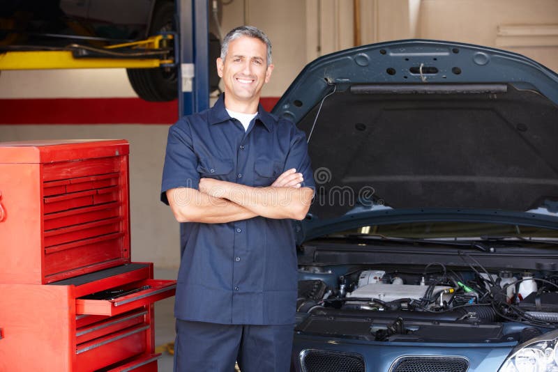 Mechanic at Work in Front of Car Stock Image - Image of proprietor ...