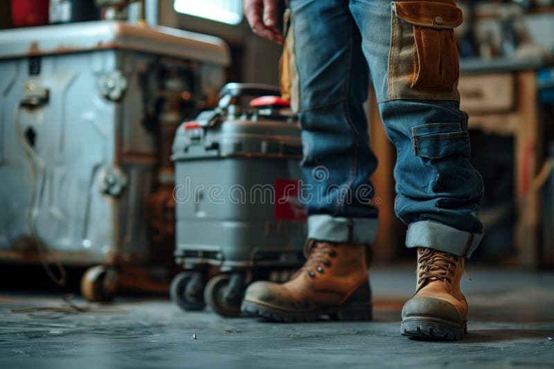 Mechanic Standing by Toolbox in a Garage Stock Illustration ...