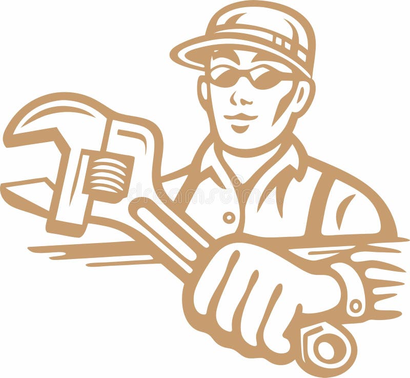Mechanic Technician with Adjustable Wrench Tool Illustration Vector ...