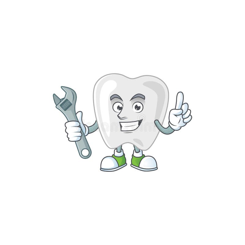 A Mechanic Teeth Mascot Character Fix a Broken Machine Stock Vector ...