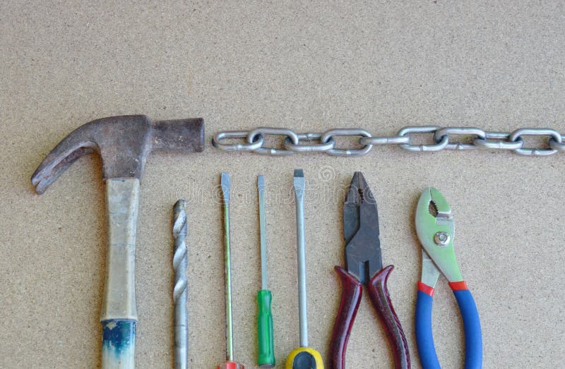 Mechanic Tool on Wooden Board Stock Photo - Image of tools, chain: 74806160